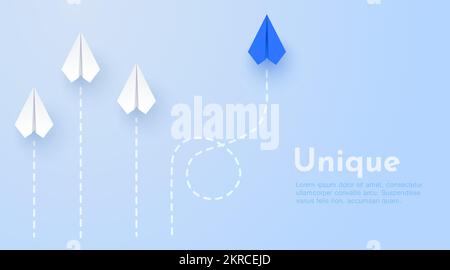 Paper planes flying forward. Leadership, success, finding new way and ...