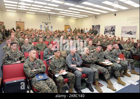 Marines of the support staff at the Amphibious Warfare School gather ...