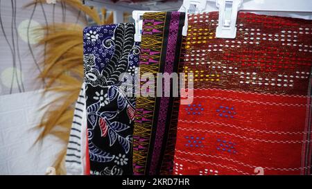 close up ulos cloth in the fashion store market. Ulos is the ...