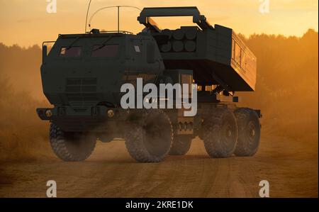 Mobile rocket artillery system during training exercises Stock Photo ...