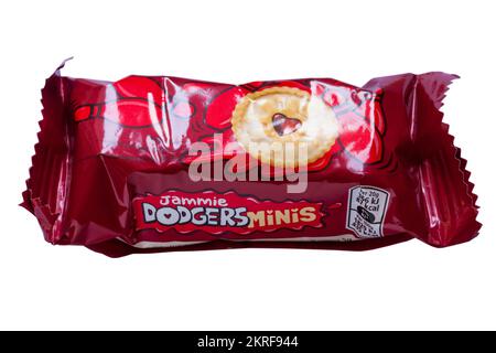 Jammie Dodgers Minis raspberry flavour snack pack isolated on white ...