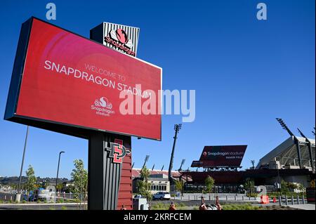 General overall view of Snapdragon Stadium, home of the San Diego State ...