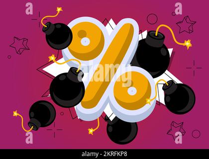 Percentage Sign with black Bomb. Cartoon Vector Illutration Stock ...