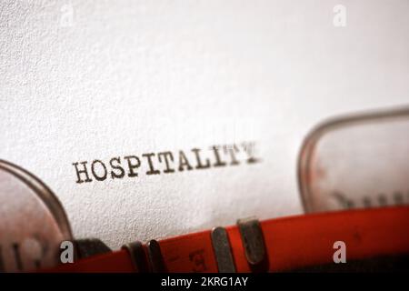 Hospitality word written with a typewriter Stock Photo - Alamy