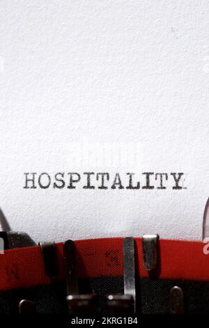 Hospitality word written with a typewriter Stock Photo - Alamy