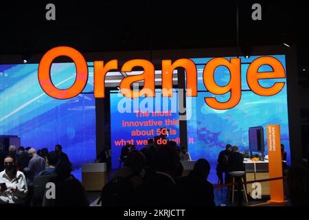Barcelona, Spain. 28 February, 2022. The stand of mobile network ...