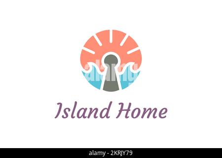 Island keyhole property logo with ocean wave shape Stock Vector Image ...