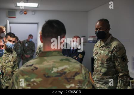 U.S. Army Maj. Gen. James Smith, commander of 21st Theater Sustainment Command, thanks a ...