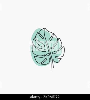 Monstera leaf icon logo vector illustration on circle with brush texture for social media story ...