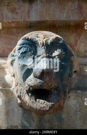 A gargoyle in shape of a human face of the water fountain built in 1903 ...
