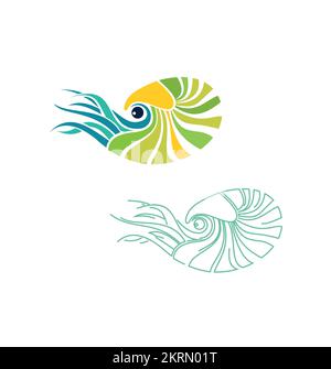 Nautilus shell symbol. Sea shell logo. Flat vector illustration Stock ...