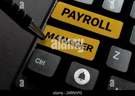 Text caption presenting Payroll Manager, Internet Concept Maintains ...