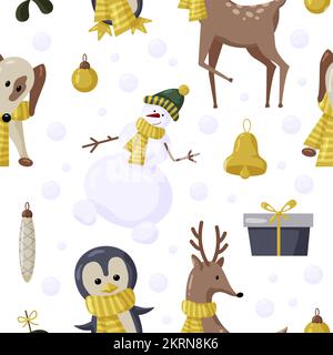 Christmas seamles pattern with tree, santa, decoration, gifts ...