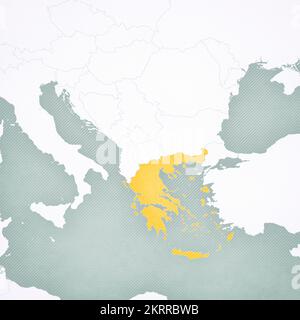 Greece on the map of Europe with softly striped vintage background ...