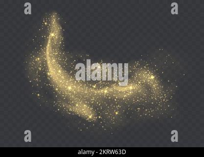 Golden dust cloud with sparkles isolated on transparent background. Stardust sparkling ...