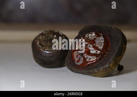 Close-up, blank for watch engraving, manual production of pocket ...