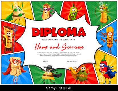 Cartoon mexican nachos superhero character in mask and cape flying ...