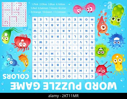 Cartoon germs, viruses and microbes, word search puzzle game worksheet ...
