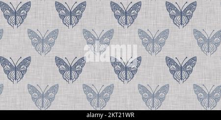 Farmhouse blue butterfly seamless border. Rustic French wildlife for ...