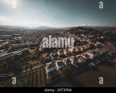 Italy, November 26, 2022: aerial view of the medieval village of ...