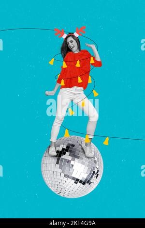 Collage photo poster of young excited person jumping air celebrate new ...