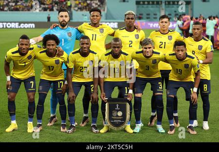 Qatar and Ecuador players line up before the FIFA World Cup Group A ...