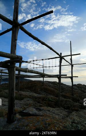Eel drying racks on the beach at Muxia, Galicia, north west Spain Stock ...