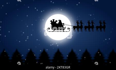 Santa Claus with deer's with snow fall. christmas night background ...