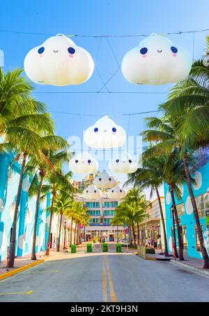Espanola Way with Clouds Art Installation, Washington Avenue, South ...