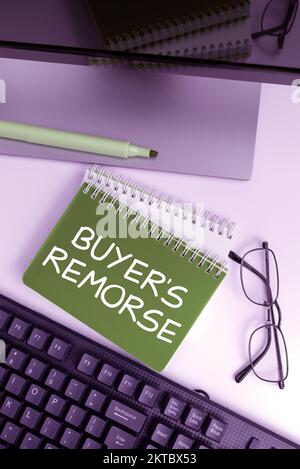 Hand writing sign Buyer's Remorse. Internet Concept a feeling of regret ...