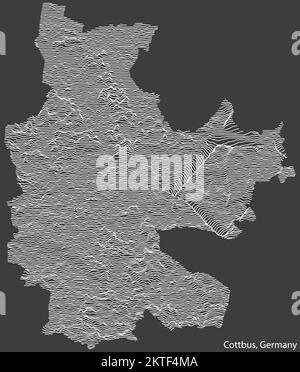 Topographic relief map of the town of COTTBUS, GERMANY with black ...