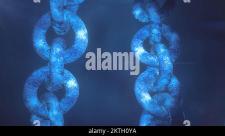 3D animation of old chain. Motion. Old chain with large rings in ...