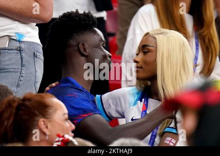 Tolami Benson, partner of England's Bukayo Saka, before the UEFA Euro ...