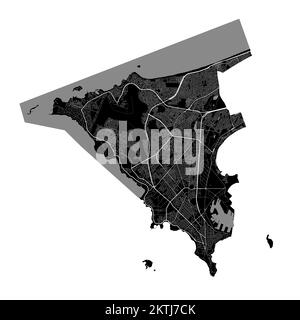 Detailed map poster of Dakar city administrative area. Blue skyline panorama. Decorative graphic ...