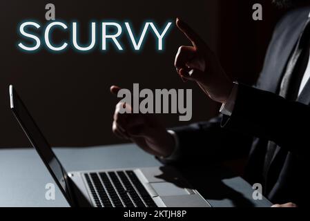 Hand writing sign Scurvy. Concept meaning disease caused by a lack of ...