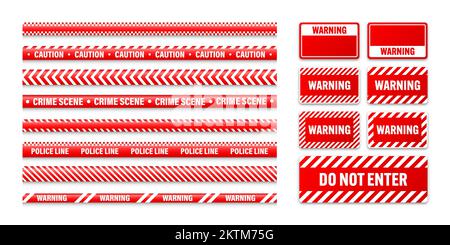 Various barricade construction tapes and warning shields. Yellow police ...