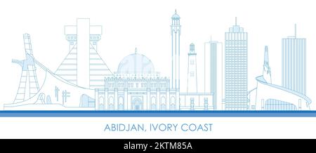 Outline Skyline panorama of city of Abidjan, Ivory Coast - vector ...