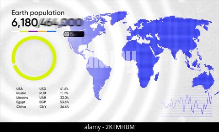 Human overpopulation growth and spread over the world map. Motion ...