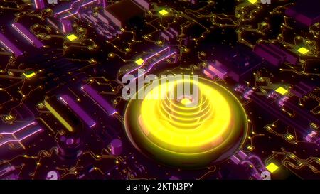 Computer system with neon details. Motion. Futuristic computer ...