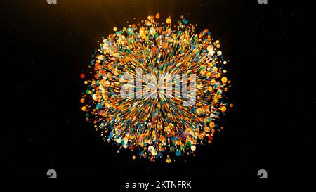 Colorful particles disappear in center of space. Motion. Temporary ...