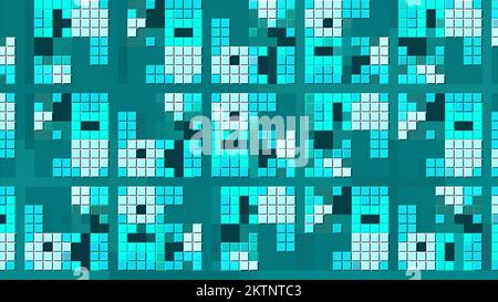 Background with bright pixel pattern changing in squares. Motion. Pixel ...
