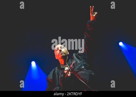 Naples, Italy. 29th Nov, 2022. The Italian rapper Luchè performs live ...