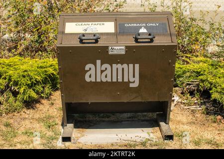 Garbage and recycling bins at Deas Island Regional Park in Delta ...