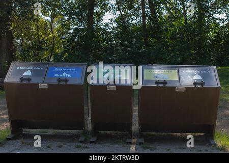 Garbage and recycling bins at Deas Island Regional Park in Delta ...
