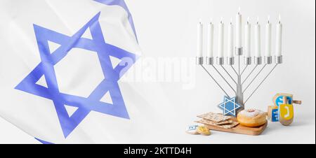 Collage of Israeli flag with menorah and dreidels for Hanukkah Stock ...