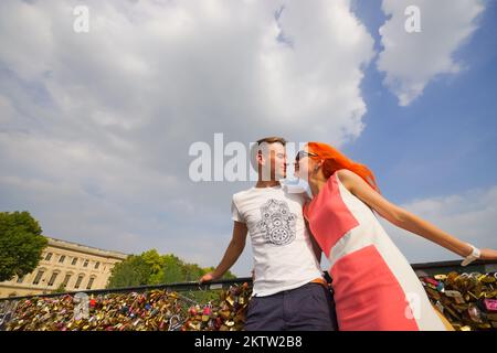 pretty young enamoured and beauty caucasian couple in Paris Stock Photo ...