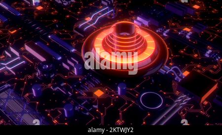 Beautiful 3d animation of the motherboard with light signals. Motion ...