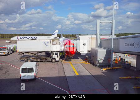 HELSINKI, FINLAND - SEP 03: docked Finnair aircraft on September 03 ...