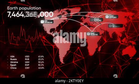 Human overpopulation growth and spread over the world map. Motion ...