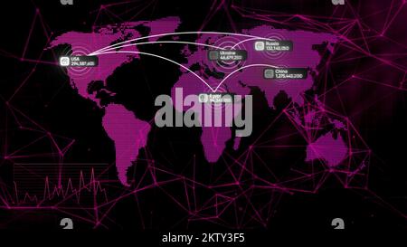 Connection between countries on a world map. Motion. Concept of ...